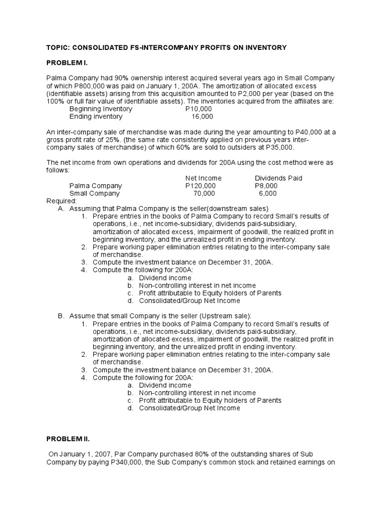 Conso Fs Intercompany Profit Inventory | PDF | Dividend | Goodwill (Accounting)