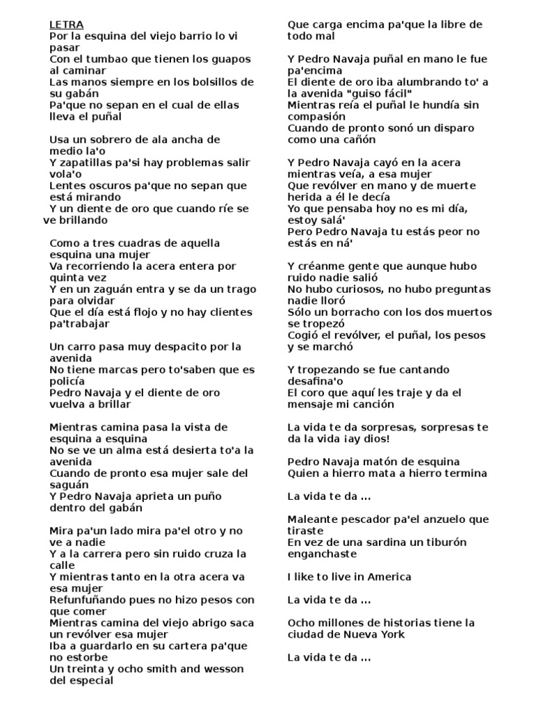 Letra pedro navaja | Ocio