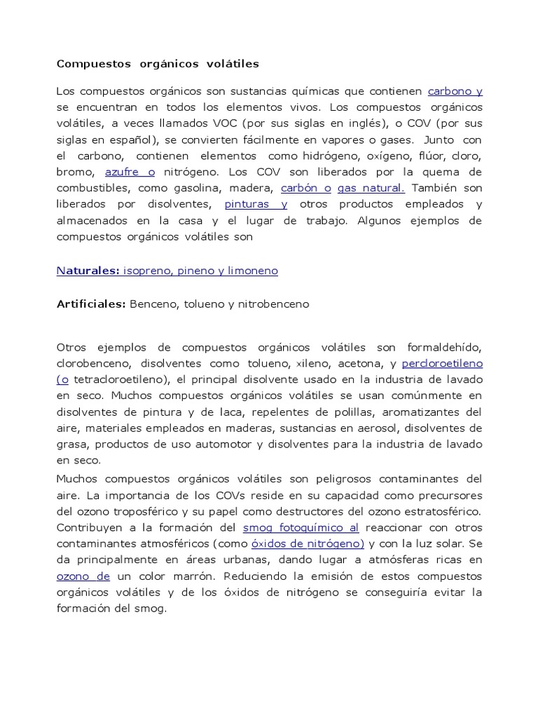 Compuestos Organicos Volatiles Monografia | PDF | Compuesto orgánico ...