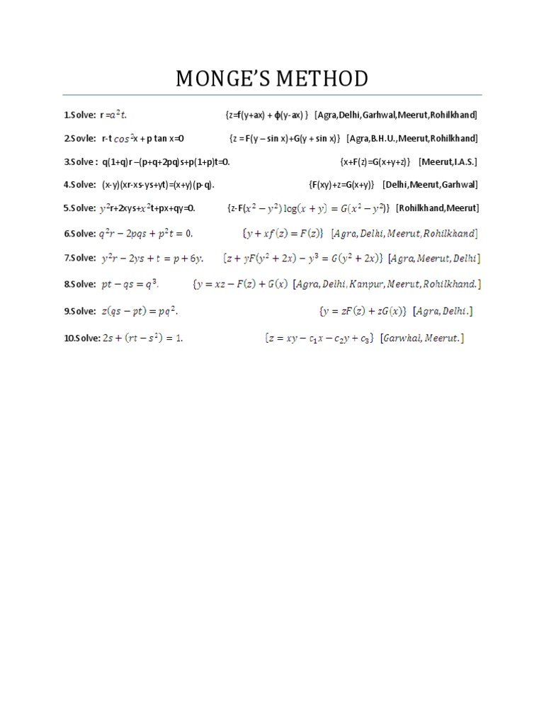 Monge's Method Problem Solutions | PDF | Teaching Methods & Materials ...