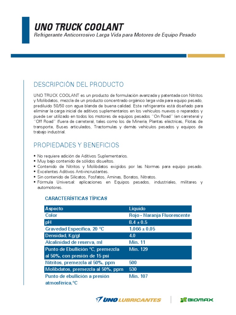 Ficha Tecnica Liquido Refrigerante Truck Coolant | PDF | Nitrito ...