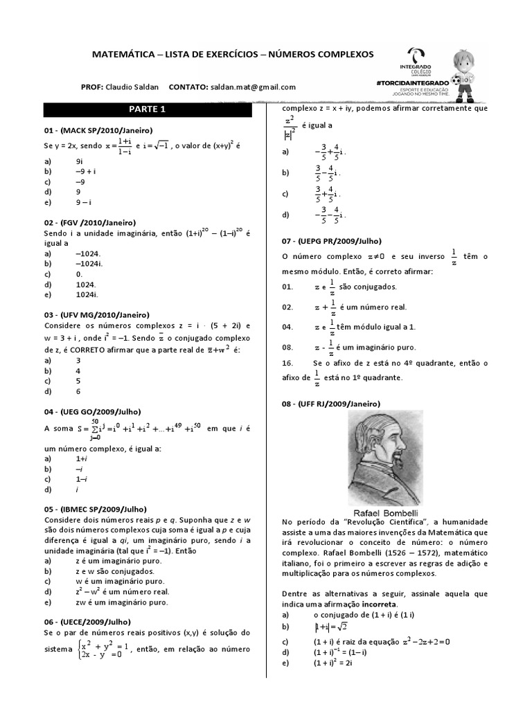 Lista de Exercícios - Complexos PDF | PDF | Número complexo | Triângulo