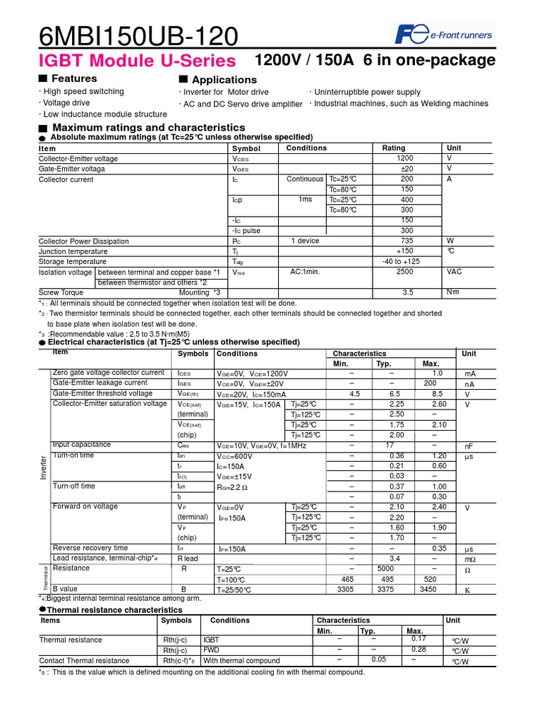 6mbi150ub 120 50 Igbt Module U Series Fuji Electric Manual | PDF | Power Inverter | Force