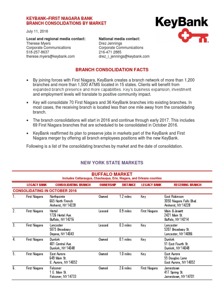 KeyCorp-FNFG Branch Consolidations 2016 07-11 Fact Sheet - FINAL | PDF ...