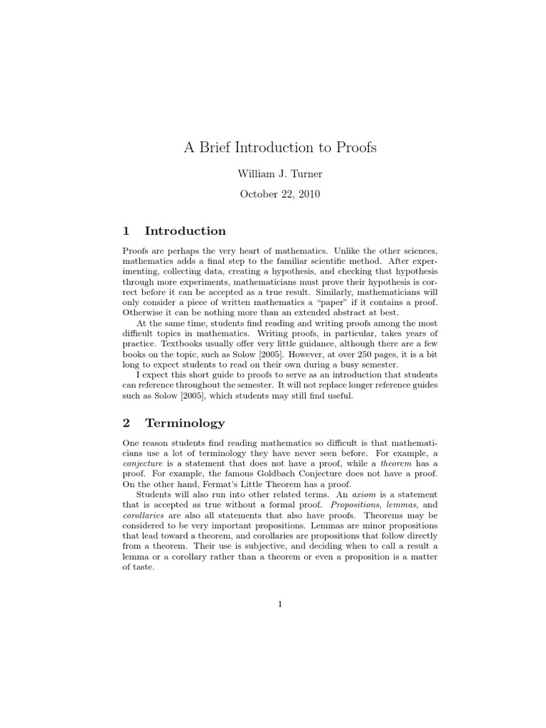 Brief Introduction To Proofs | PDF | Mathematical Proof | Theorem