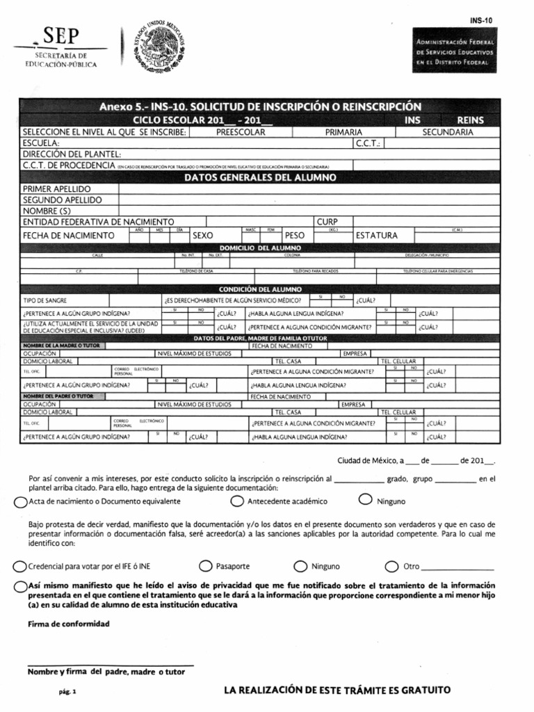 Ins-10 - 1 - Solicitud Inscripción o Reinscripción | PDF