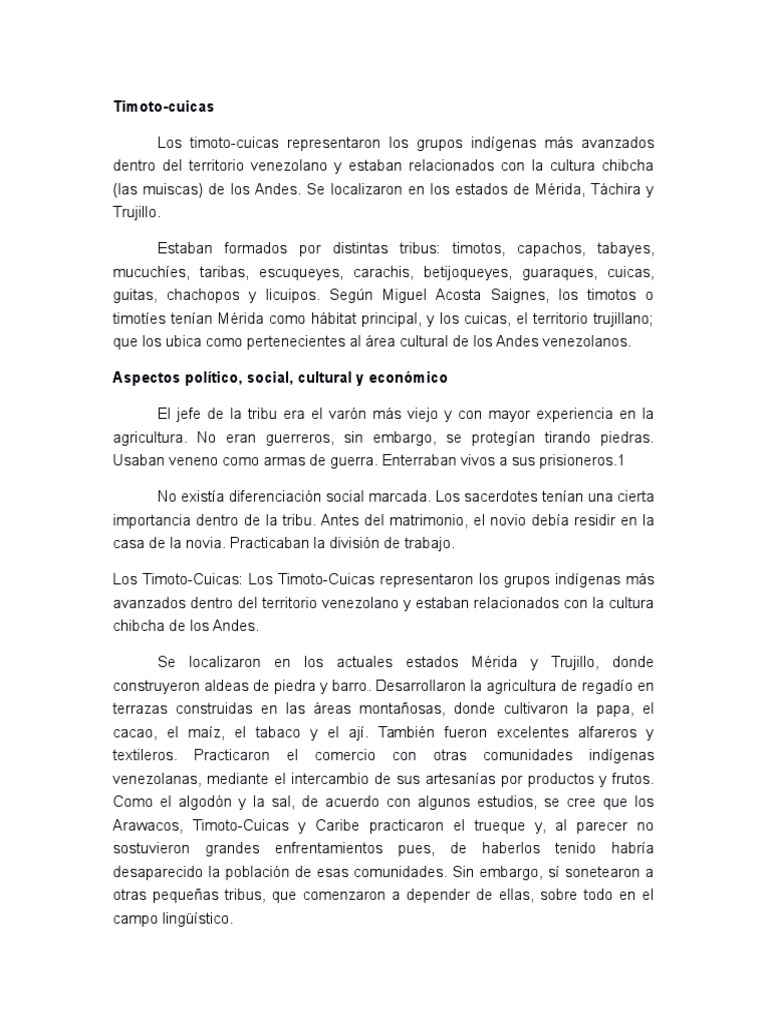 Cultura y Economía de los Timoto-Cuicas | PDF | Cultura de las Americas ...