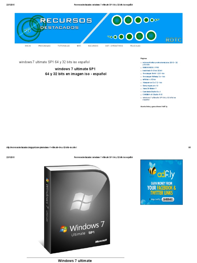 Recursosdestacados - Windows 7 Ultimate SP1 64 y 32 Bits Iso Español | PDF | Windows 7 ...