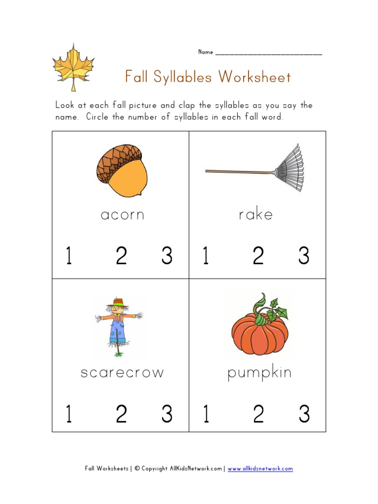 Fall Syllables Worksheet | PDF