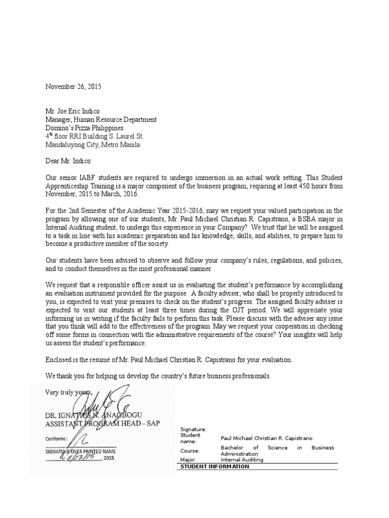 Endorsement Letter (Example) | PDF