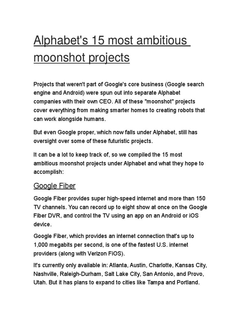 Alphabet's 15 Most Ambitious Moonshot Projects: Google Fiber | PDF ...