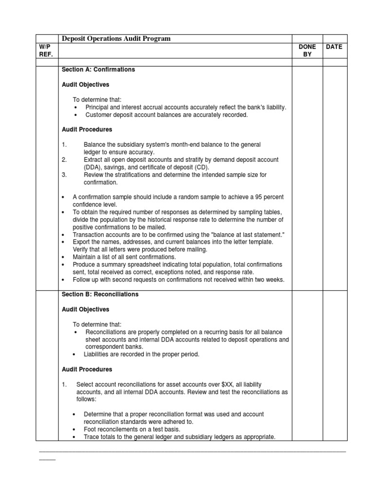 Deposit Operations Audit Program | Download Free PDF | Audit | Identity ...