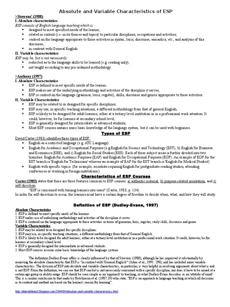 Absolute and Variable Characteristics of ESP | PDF | English Language ...