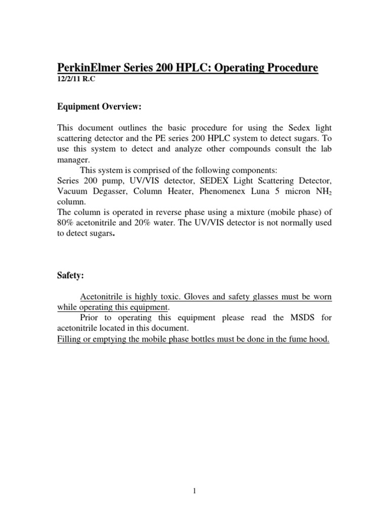 Sop HPLC 200 | PDF | High Performance Liquid Chromatography ...
