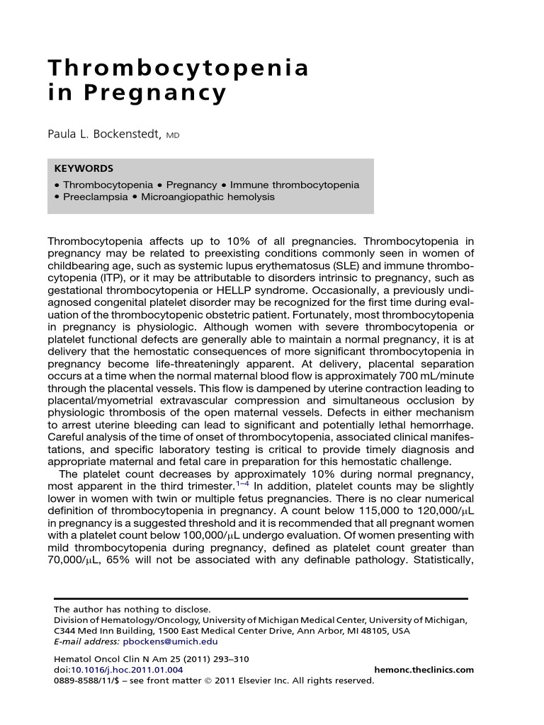 Thrombocytopenia in Pregnancy | PDF | Pregnancy | Platelet