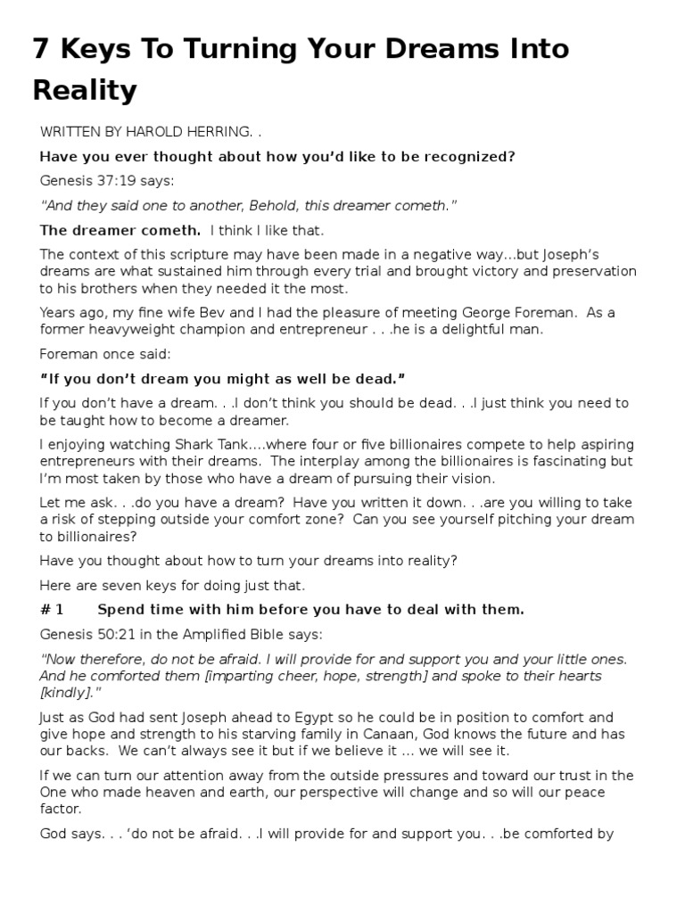 7 Keys To Turning Your Dreams Into Reality | PDF | Dream | Prayer