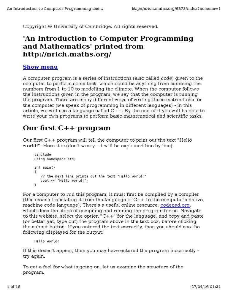 An Introduction To Computer Programming And Mathematics Pdf Boolean Data Type Subroutine