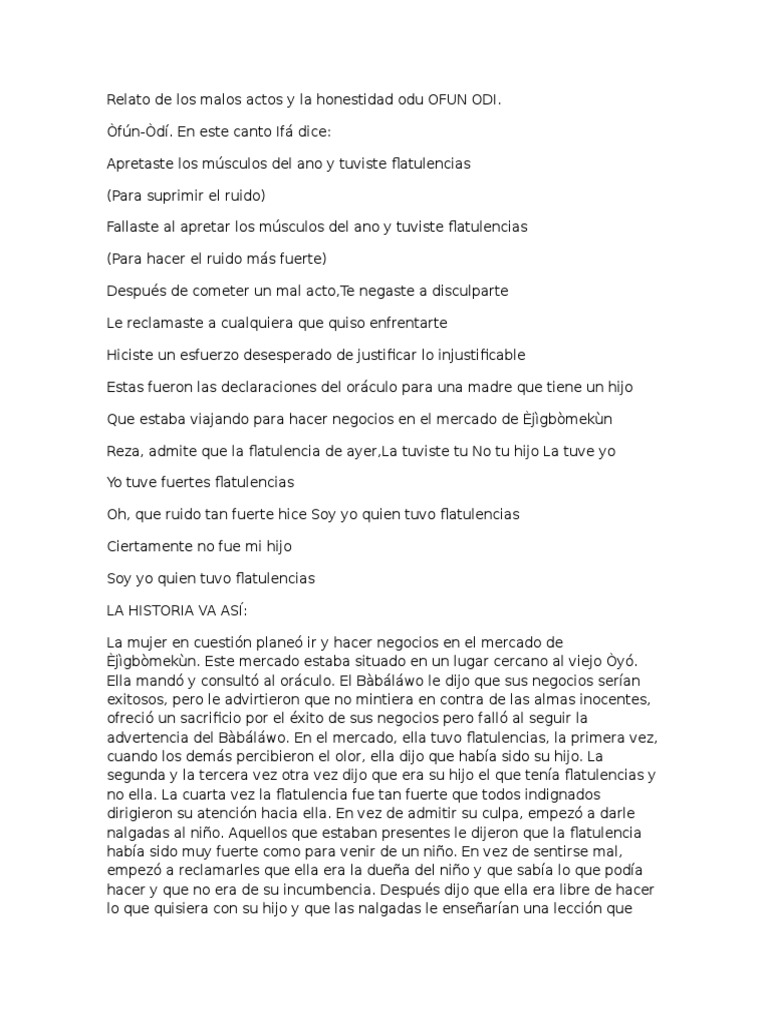 Relato de Los Malos Actos y La Honestidad Odu OFUN ODI | PDF | Religión ...