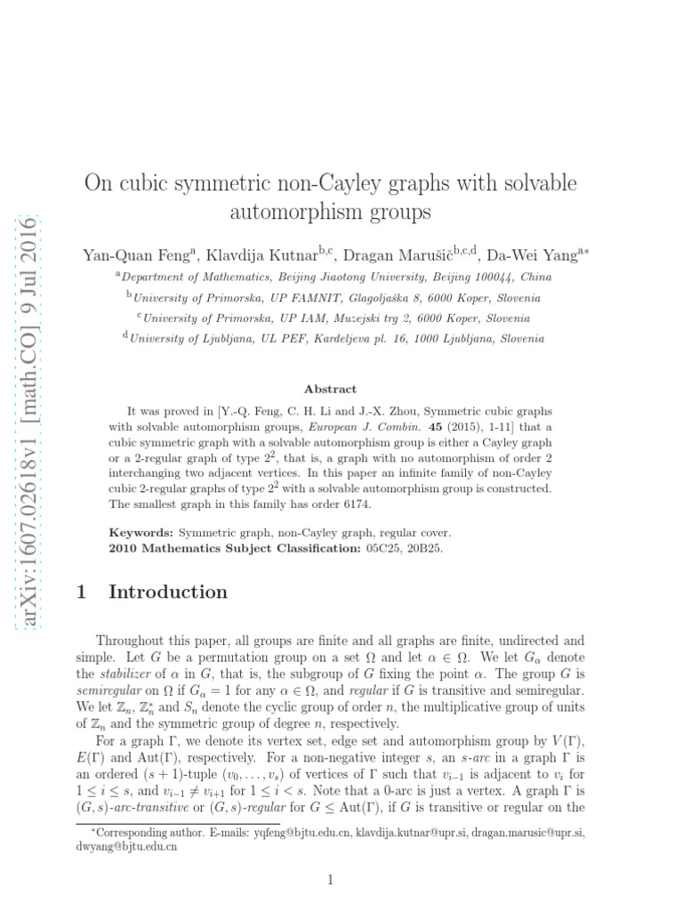 Cubic symmetric graphs with solvable automorphism groups | PDF | Vertex (Graph Theory ...