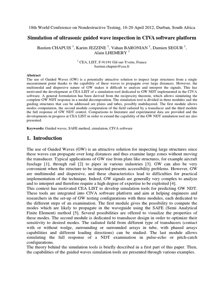 Simulation of Ultrasonic Guided Wave Inspection in CIVA Software ...
