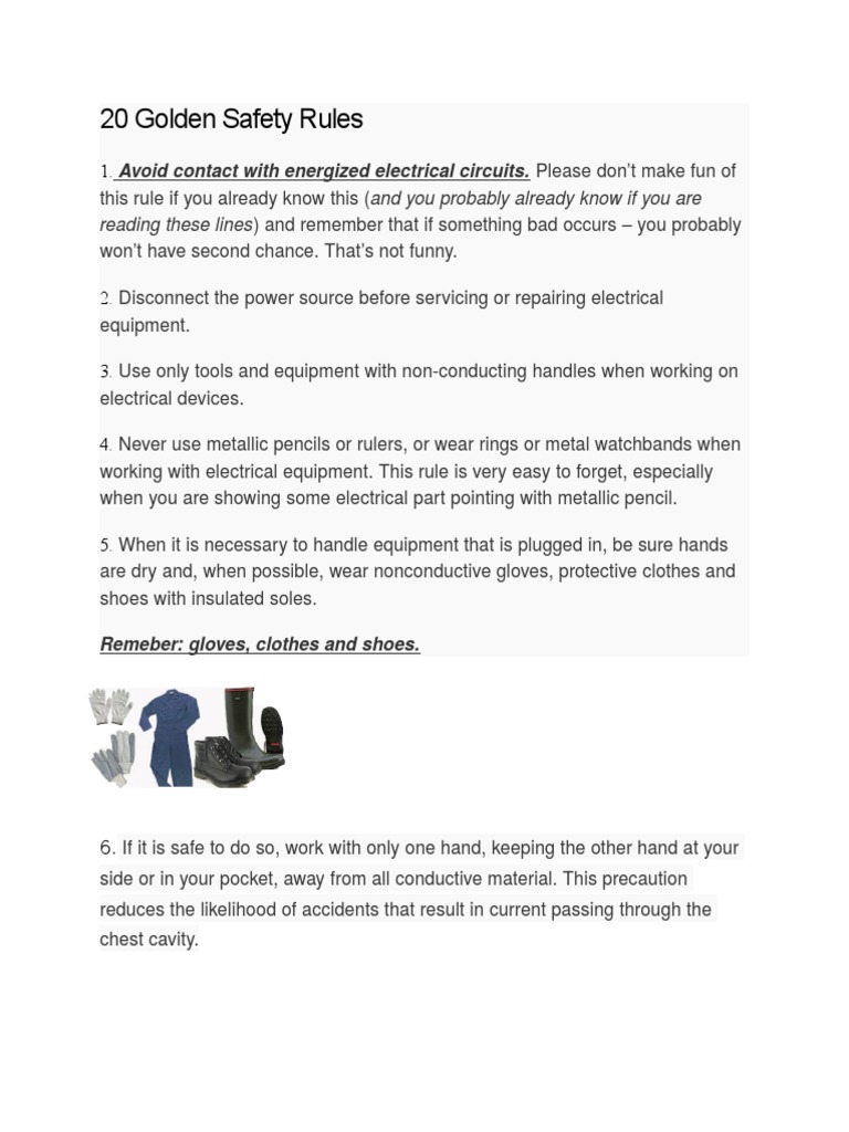 20 Golden Safety Rules | Electricity | Electric Power