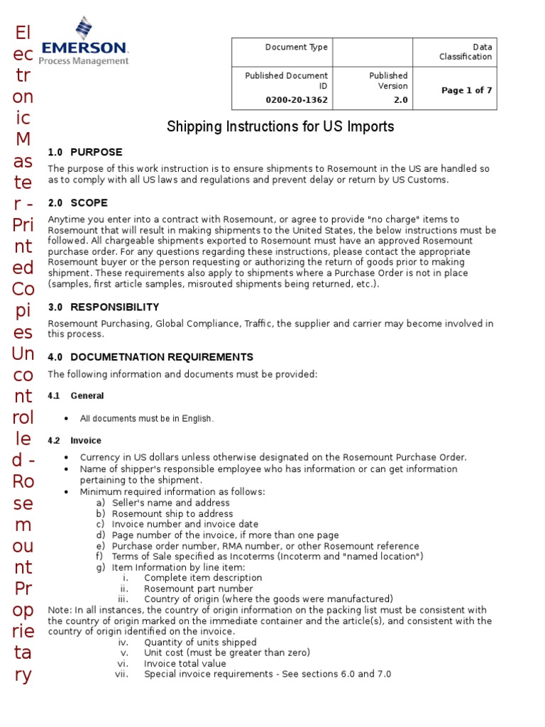 Shipping Instructions For US Imports | PDF | Packaging And Labeling ...