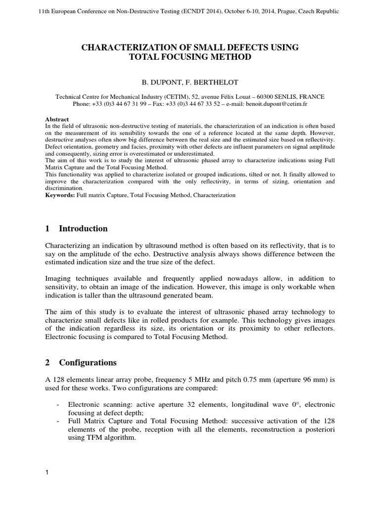 Characterization of Small Defects Using Total Focusing Method | PDF ...