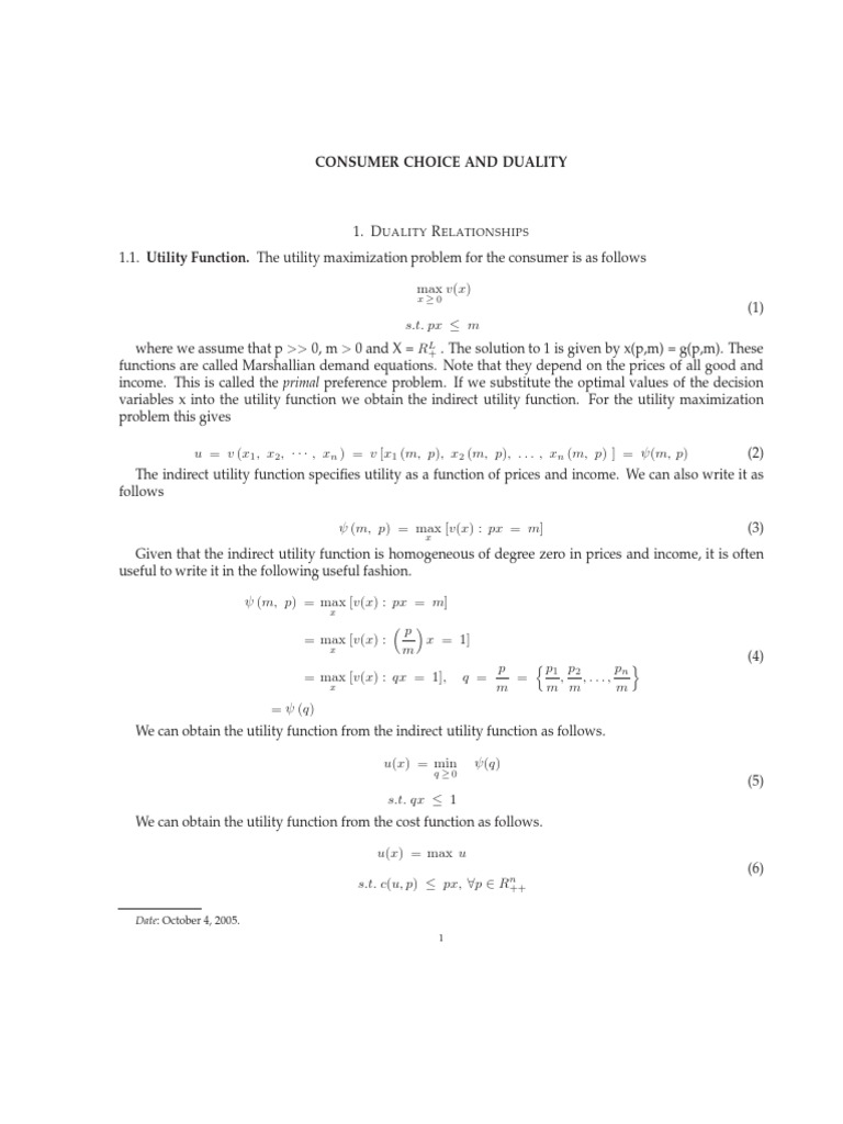 Consumer Choice and Duality: Uality Elationships | PDF | Utility | Scientific Theories