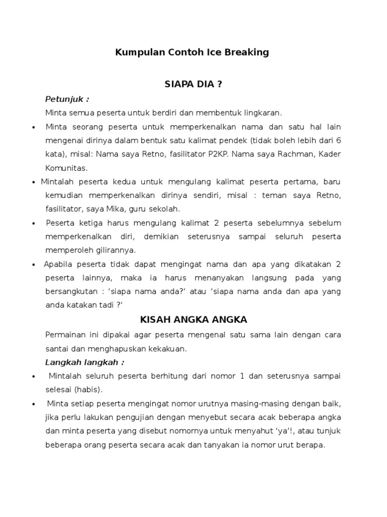 Contoh Ice Breaking Kreatif dan Seru | PDF | Karier & Perkembangan ...