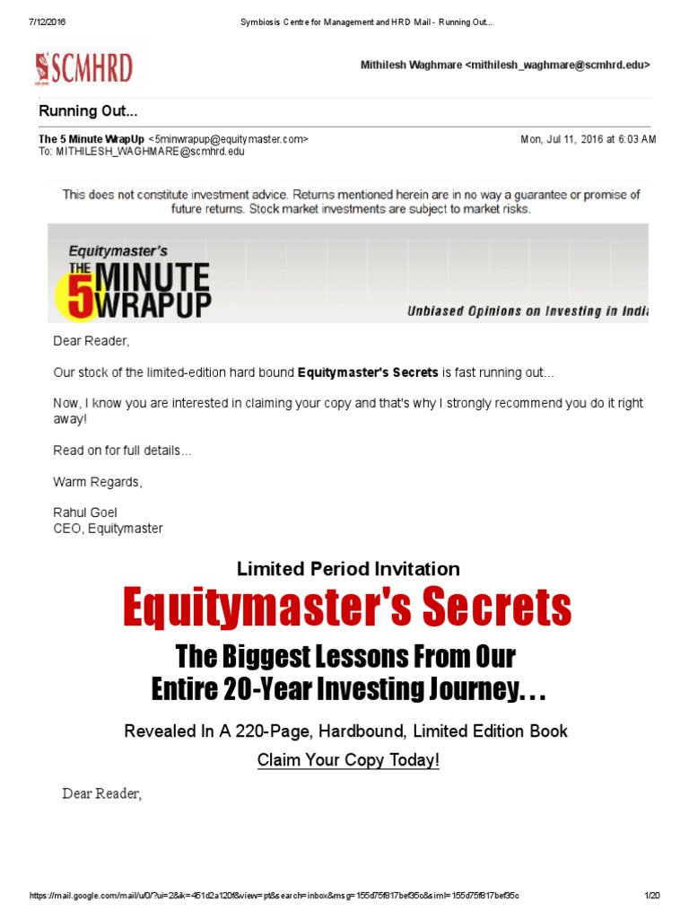 Equitymaster's Secrets: The Biggest Lessons From Our Entire 20 Year ...