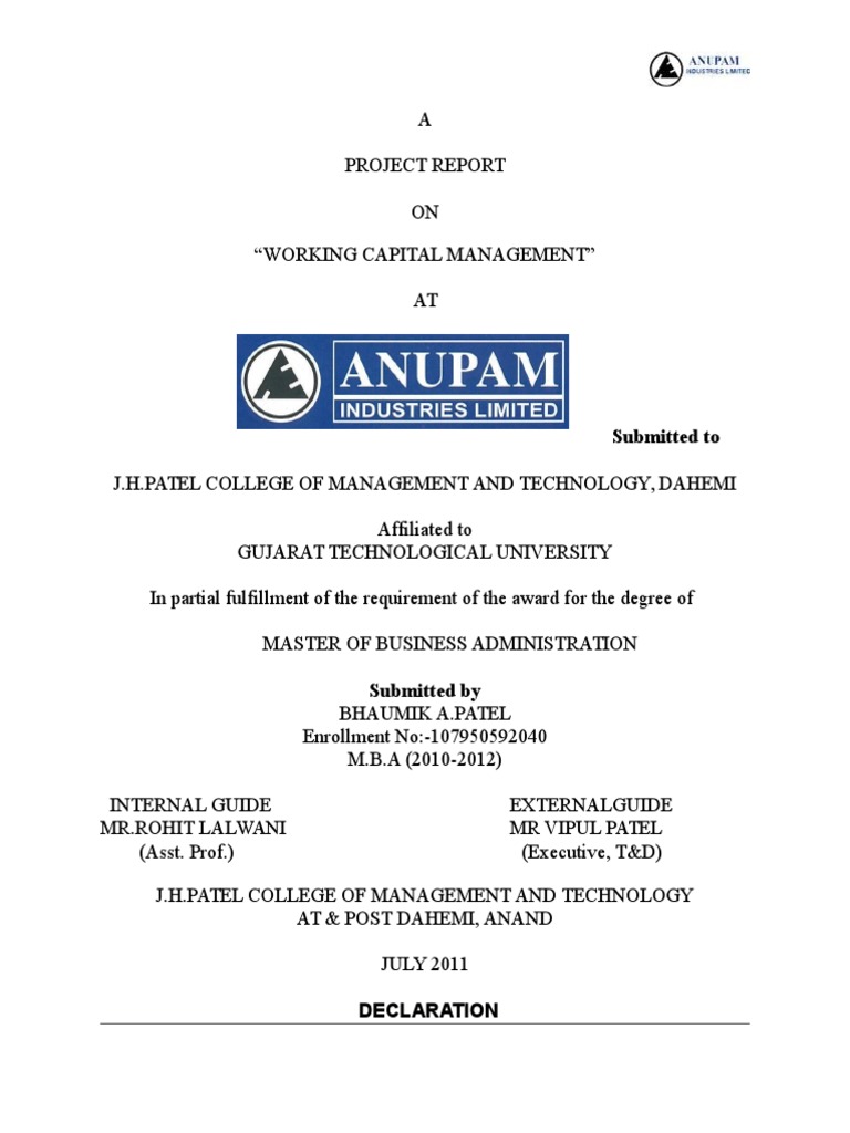 Anupam | PDF | Working Capital | Inventory