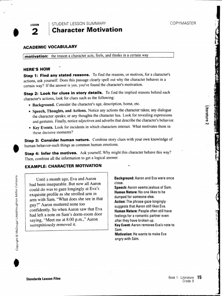 Character Motivation Practice | PDF