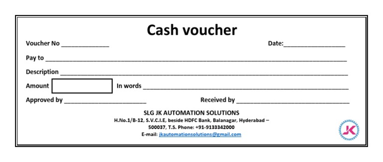 Cash Voucher: H.No.1/B-12, S.V.C.I.E, Beside HDFC Bank, Balanagar ...