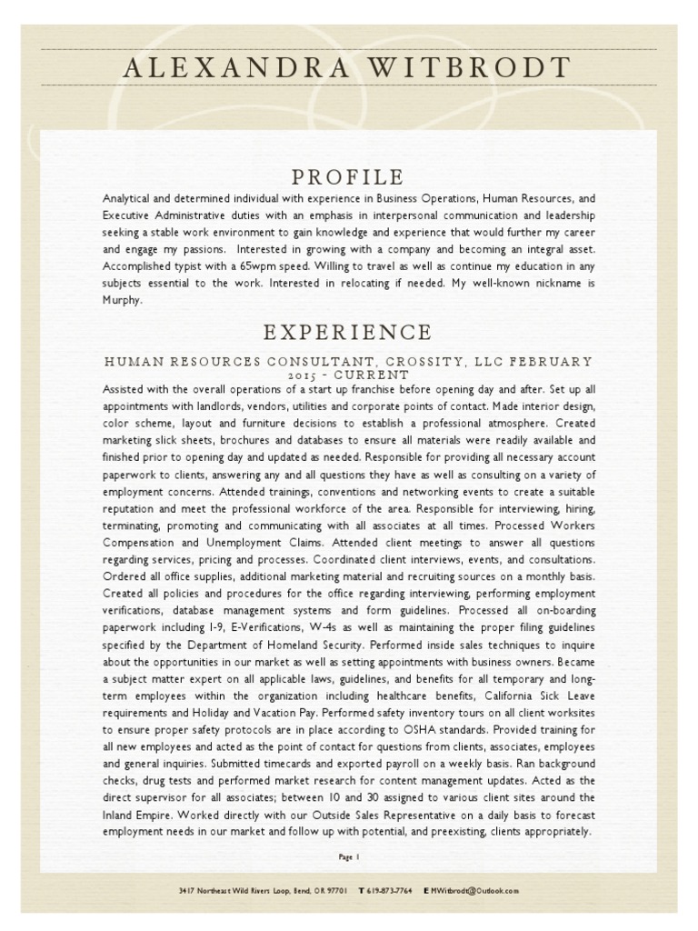 Alexandra Witbrodt Resume | PDF | Consultant | Employment