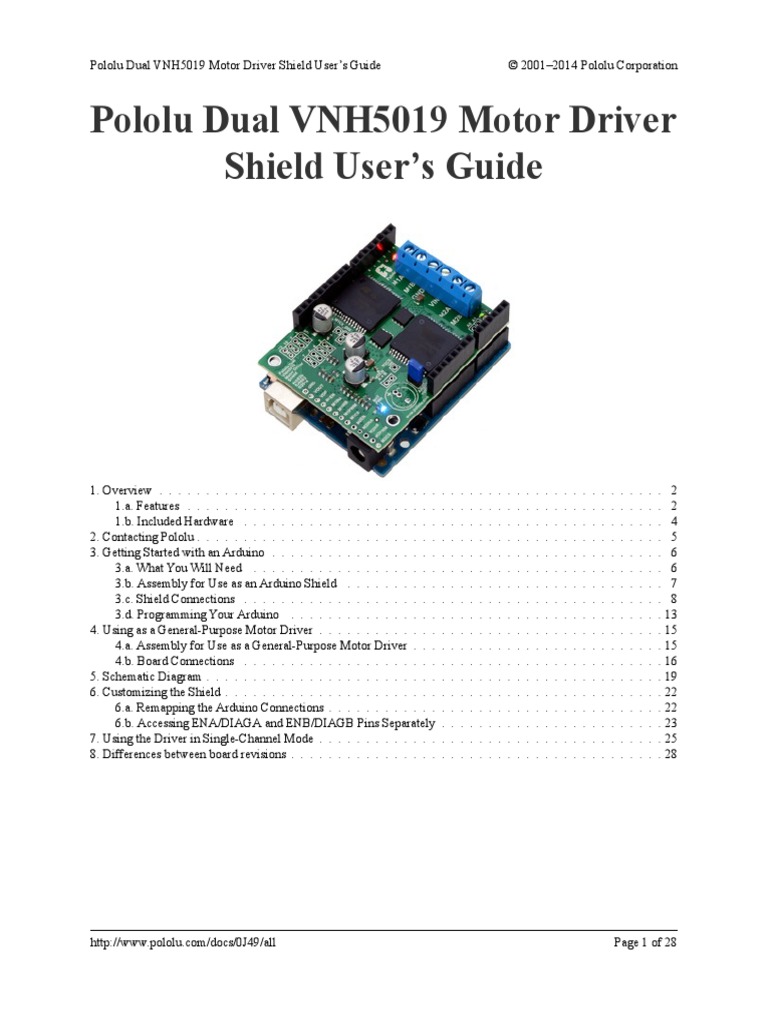 Pololu Dual VNH5019 Motor Driver Shield User's Guide | PDF | Arduino ...