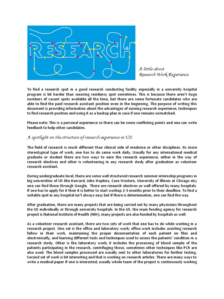 Research Work Experience-Guide | PDF | Residency (Medicine) | National ...