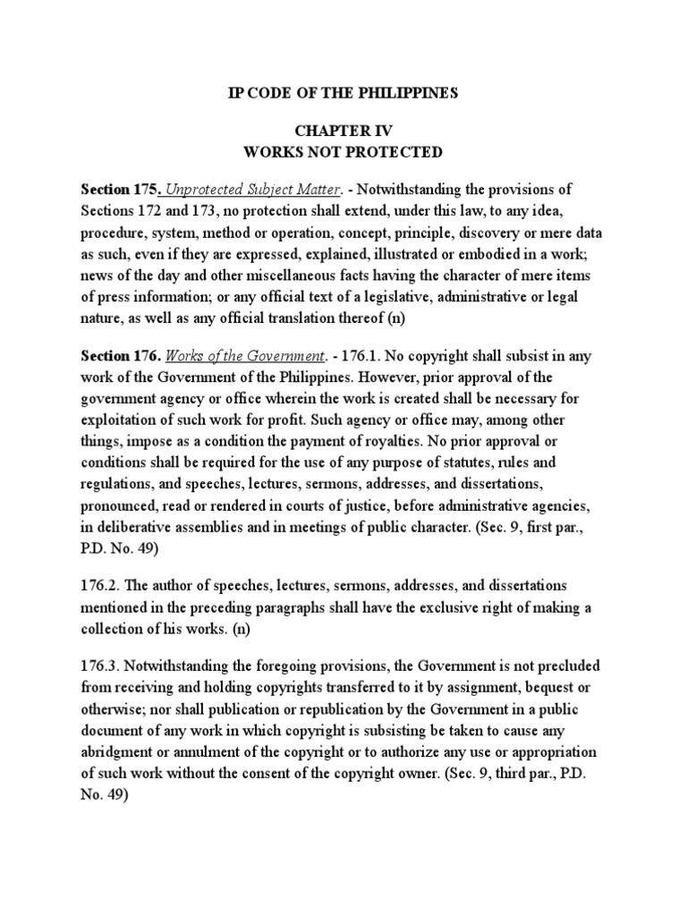 Sec 175 & 176 PD 49 Sec 9 IP Code of The Philippines | PDF | Assignment ...