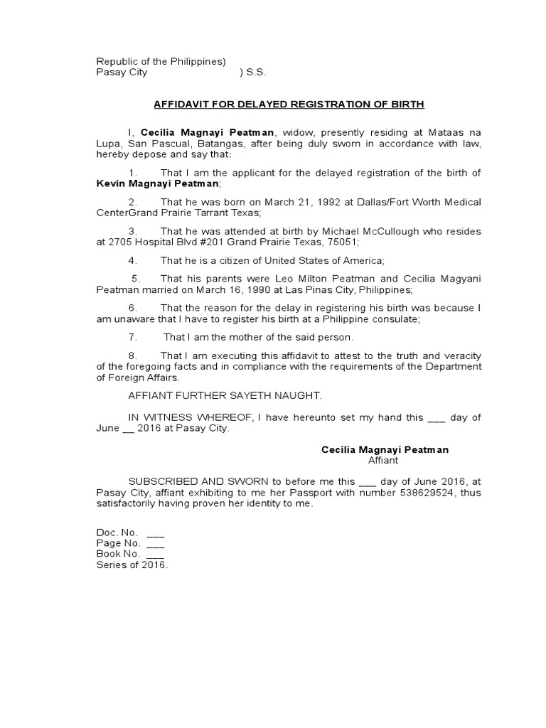 Affidavit for Delayed Birth Registration | PDF | Social Science
