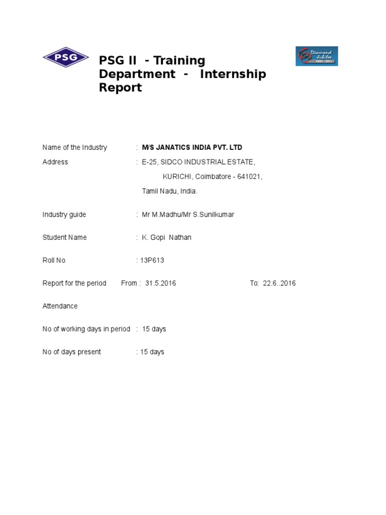 PSG II - Training Department - Internship | PDF | Machines | Product ...