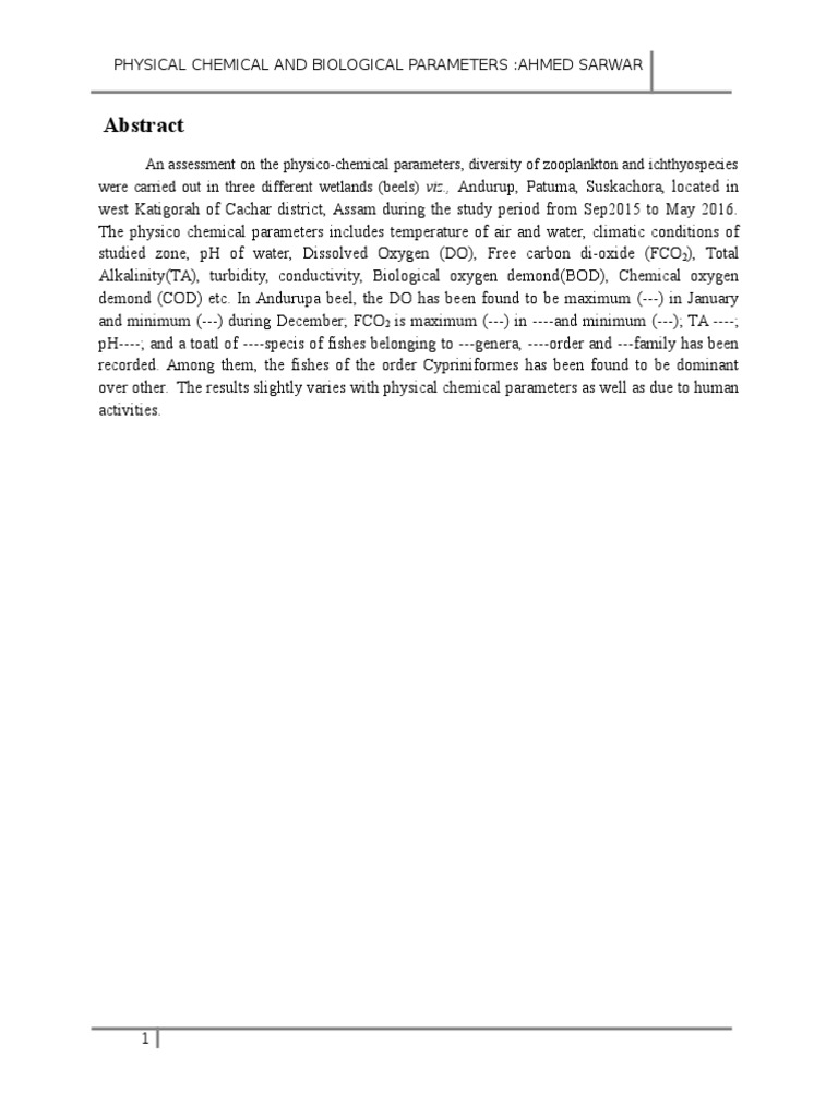 AHMED SARWAR: Physical Chemical and Biological Parameters of Beels ...