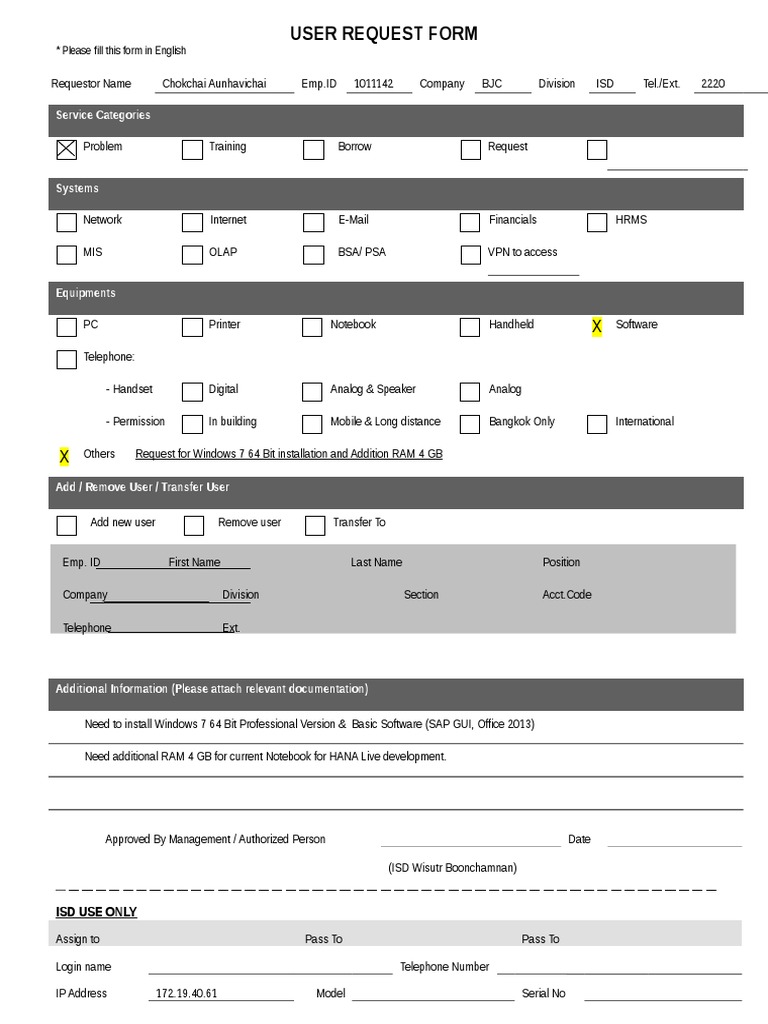 FM-BJC-03 BJC User Request Form - Choke - 3 | PDF | Telephone ...
