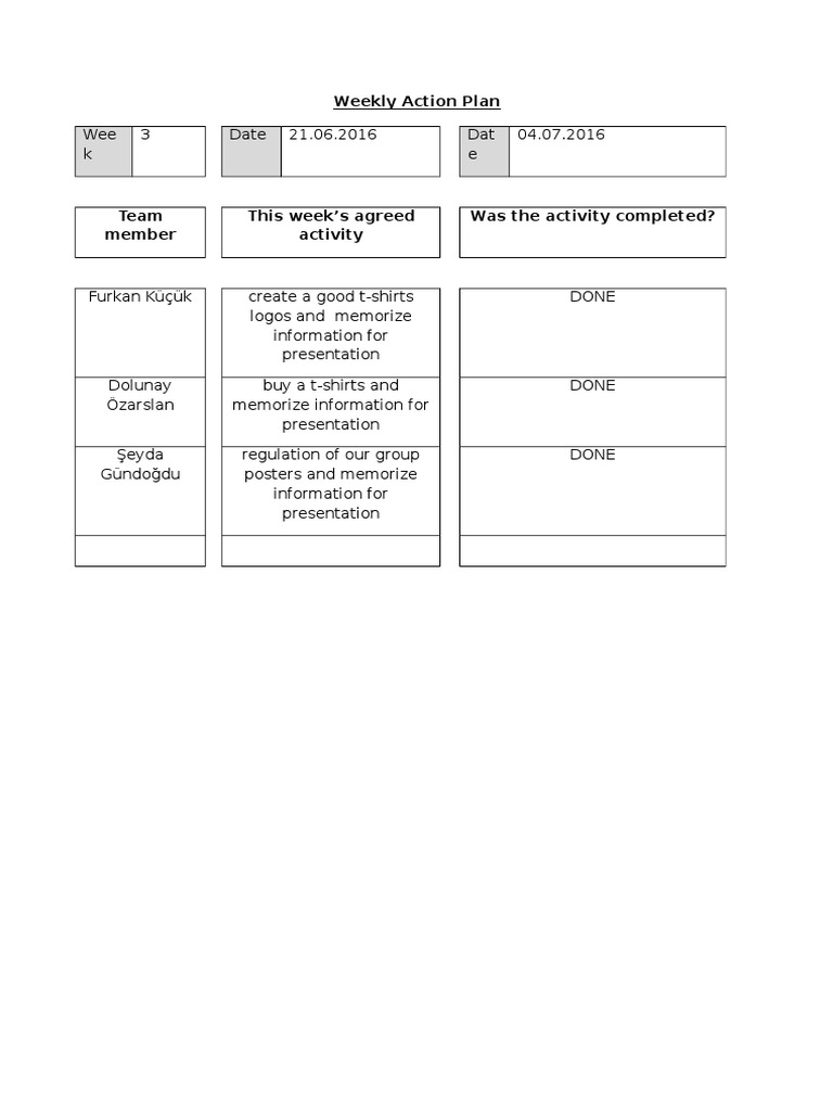 Weekly-Action-Plan Docx 1 | PDF