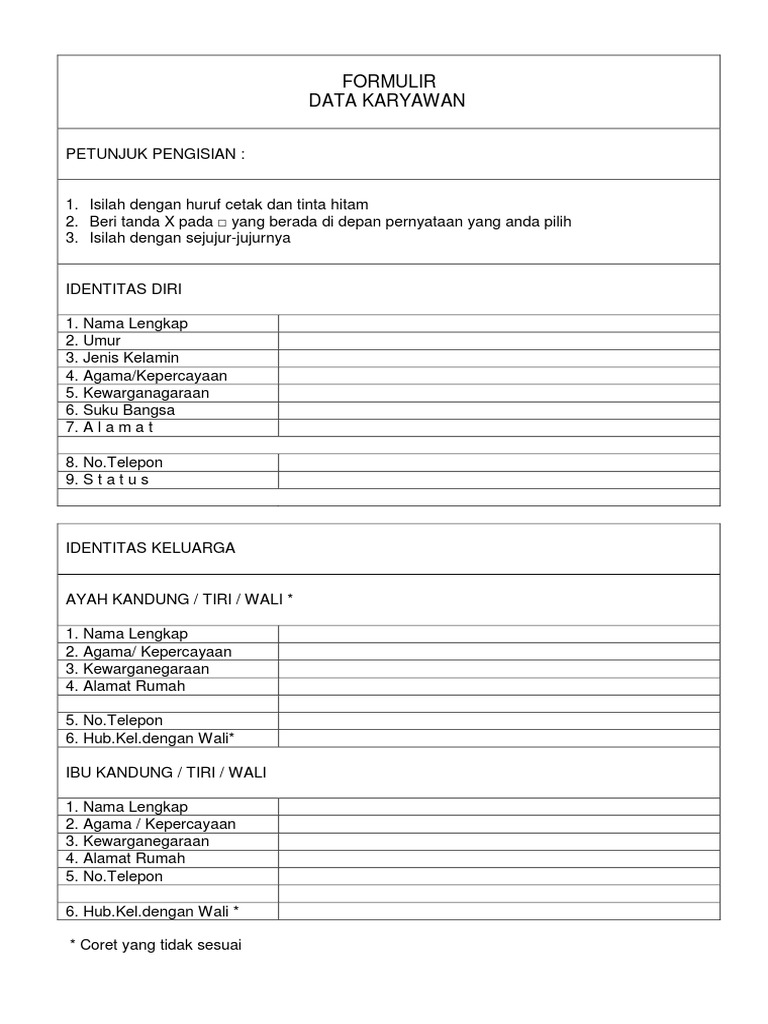 Formulir Isian Data Karyawan | PDF