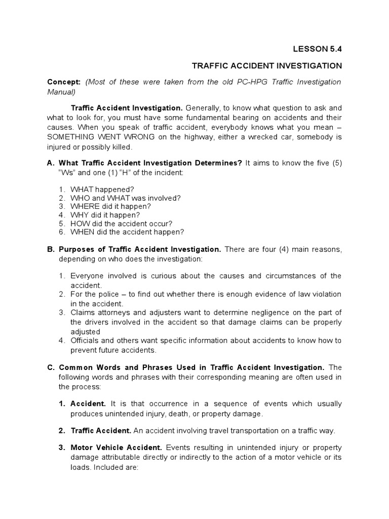 Lesson 5.4 - Traffic Accident Investigation | PDF | Traffic Collision ...
