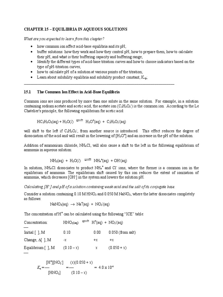 Chapter 15 Acid Base Equilibrium and Buffers | Download Free PDF | Buffer Solution | Acid ...
