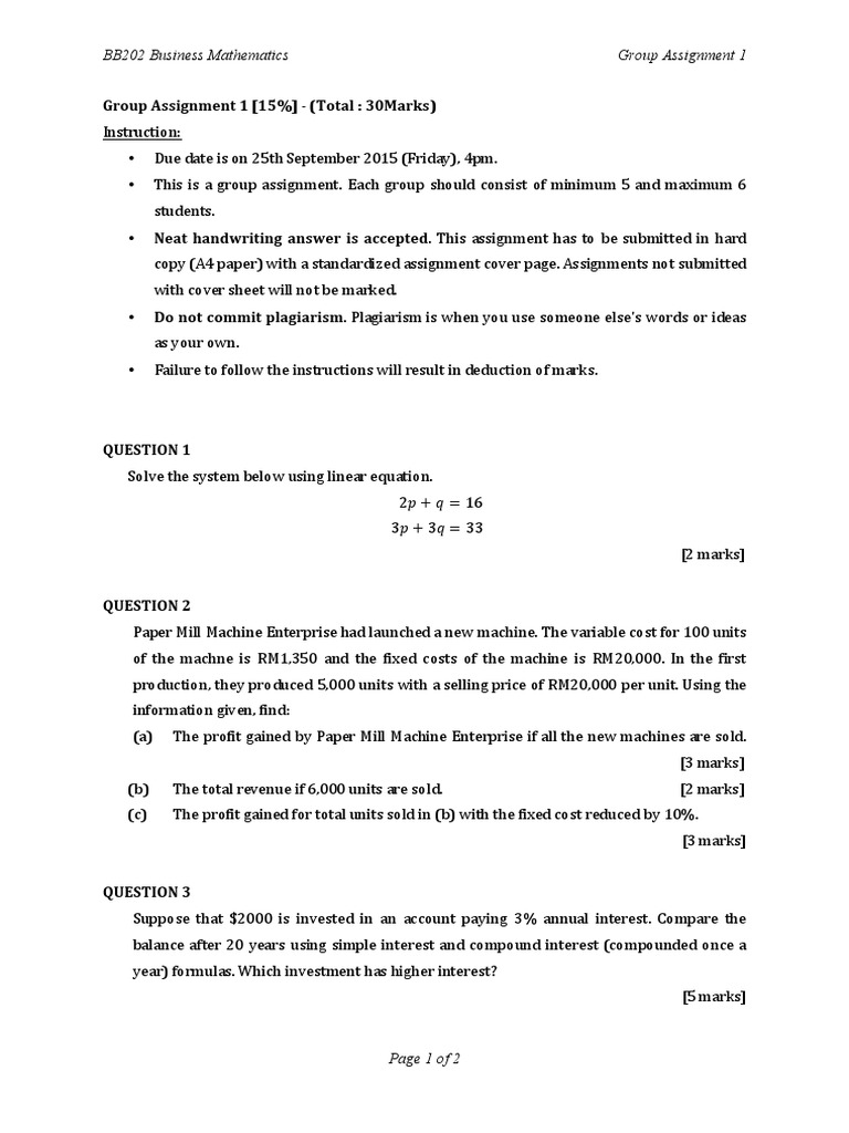 Business Mathematics Group Assignment | PDF | Interest | Business Economics