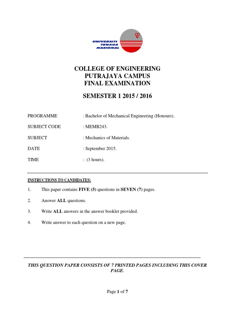 Memb243 Mom Final Semi 15-16 | Download Free PDF | Bending | Beam ...