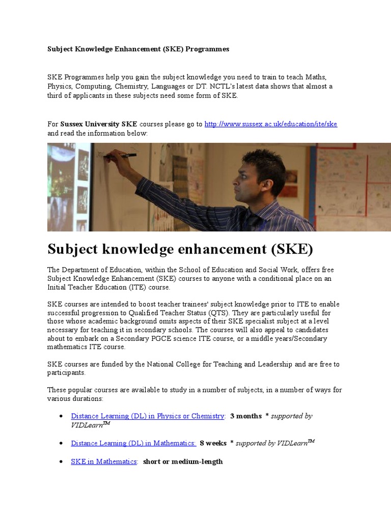 Subject Knowledge Enhancement Courses | Download Free PDF | Teachers ...