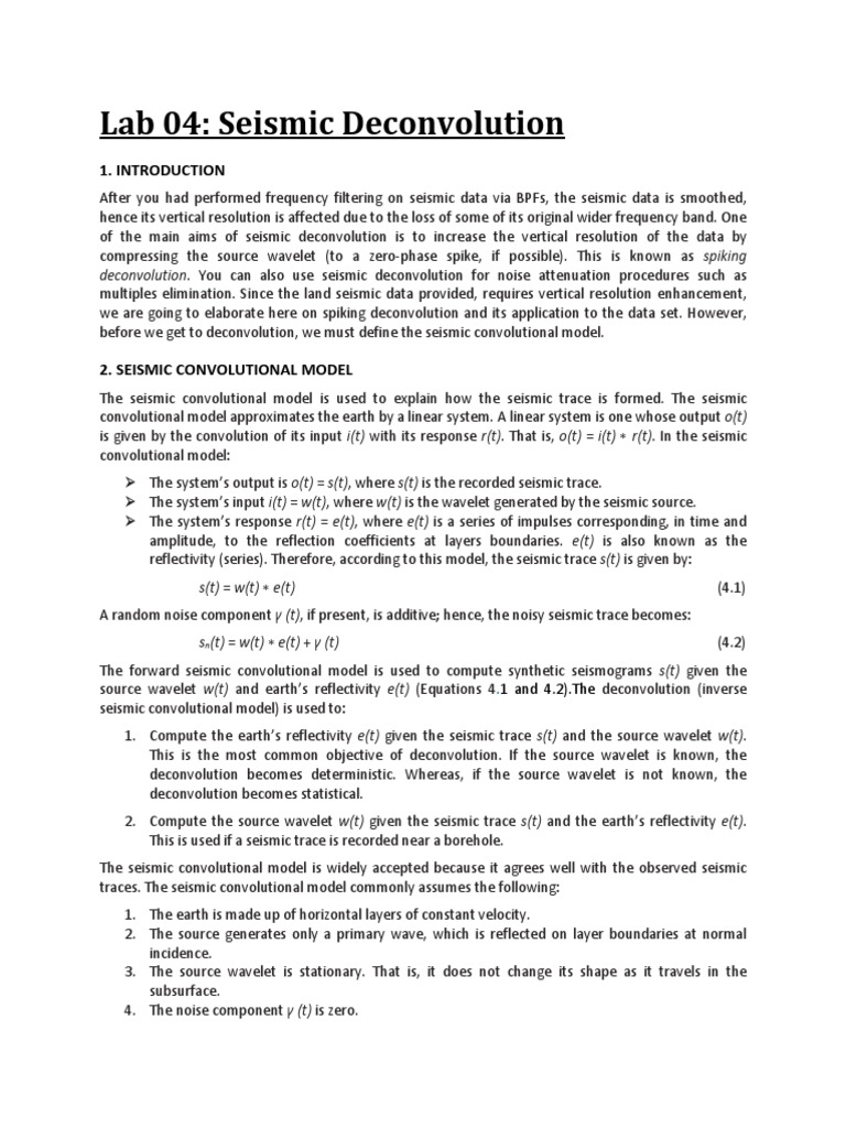 Lab 04 - Seismic Deconvolution | PDF | Reflection Seismology | Autocorrelation