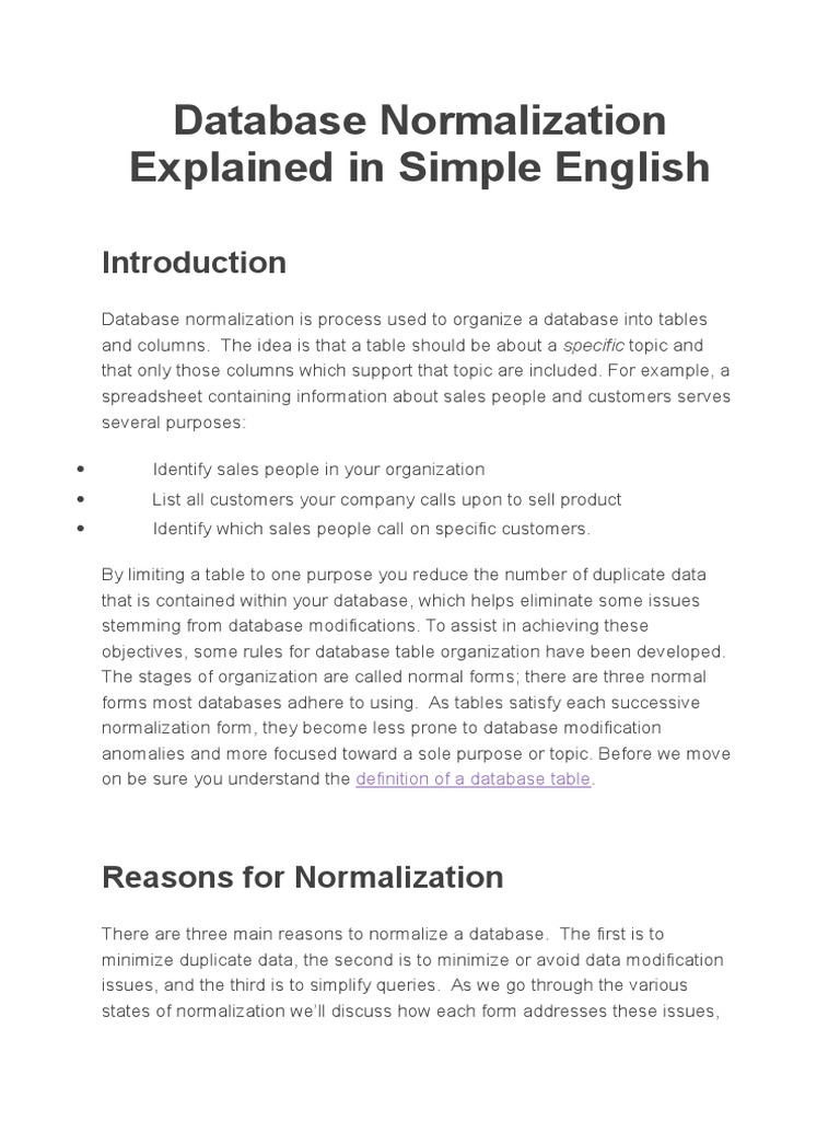 Database Normalization Explained in Simple English | PDF | Databases ...